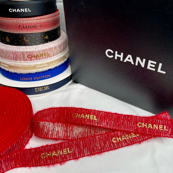 CHANEL | Party Supplies | Chanel Red Tweed Ribbon 34 Gold Lettering On ...